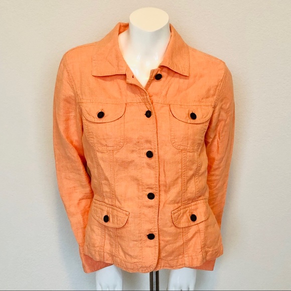 J. Jill | Jackets & Coats | J Jill Orange Peach Linen Utility Jacket ...